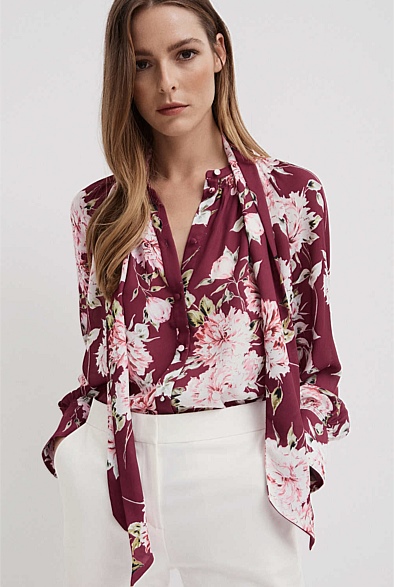Rose Floral Print Blouse - Women's Long Sleeve Shirts | Witchery