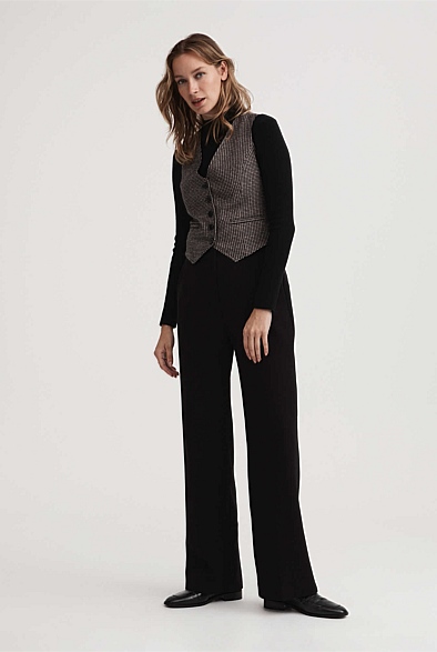 Black Weave Yarn Dye Check Waistcoat - Women's Workwear Jackets | Witchery