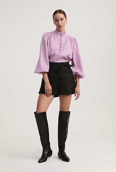 Lilac Linen High Neck Blouse - Women's Evening Shirts | Witchery