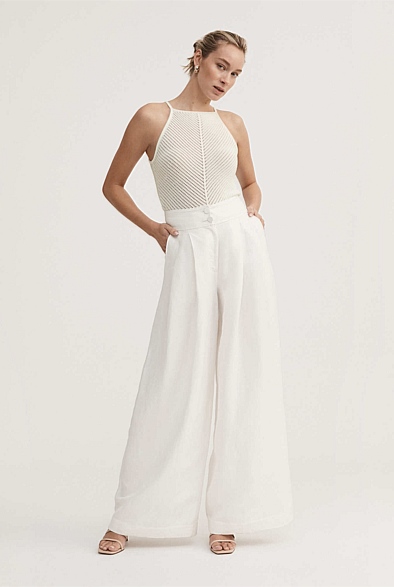 Chalk Textured Halter Knit Womens Sleeveless Tops Witchery