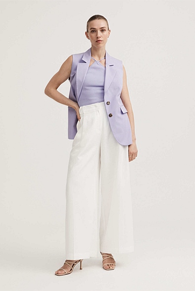 Pale Violet Cotton Rib Halter Tank - Women's Sleeveless Tops | Witchery