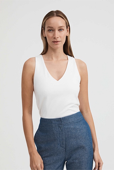 Chalk Ponte V Neck Tank - Women's Sleeveless Tops | Witchery