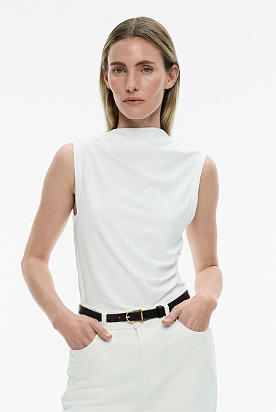 Chalk Ponte Ruched Side Tank - Women's Summer Event Outfits | Witchery