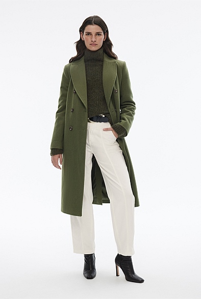 Olive Classic Wool Blend Double Breasted Coat - Women's Wool Coats ...