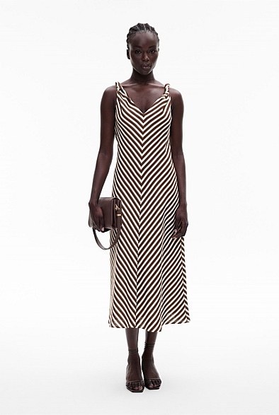 Chocolate Stripe Twist Strap Midi Dress - Women's Christmas Party ...