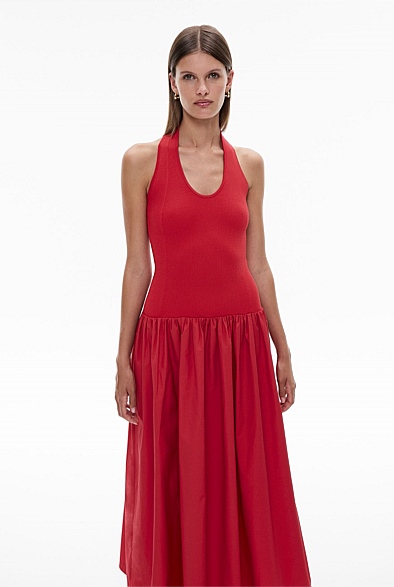 Flame Red Scoop Spliced Dress - Women's Red Dresses | Witchery