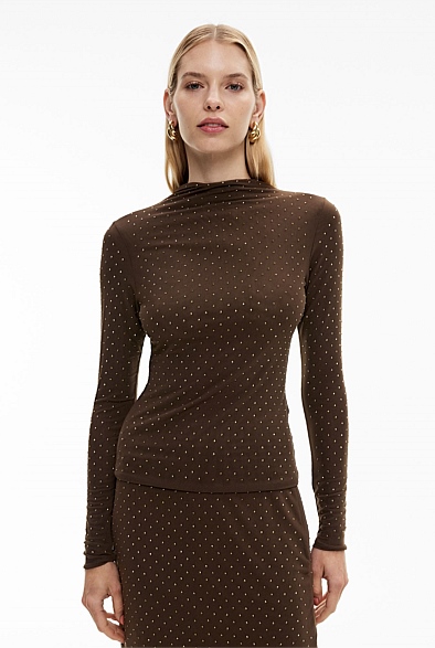 Cocoa Sparkle Mesh Top - Women's Evening Tops | Witchery