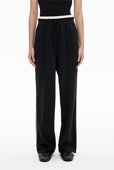 Black Double Waist Band Track Pants - Women's Straight Leg Pants | Witchery
