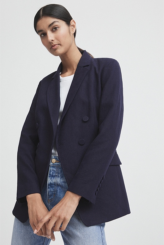 Navy Structured Double-Breasted Blazer - Women's Blazers | Witchery