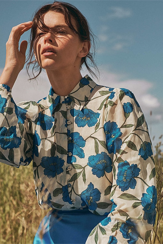 Lapis Silk Linen Blue Violet Shirt - Women's Evening Shirts | Witchery