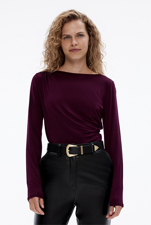 Bordeaux Long Sleeve Drape Top - Women's Evening Tops | Witchery