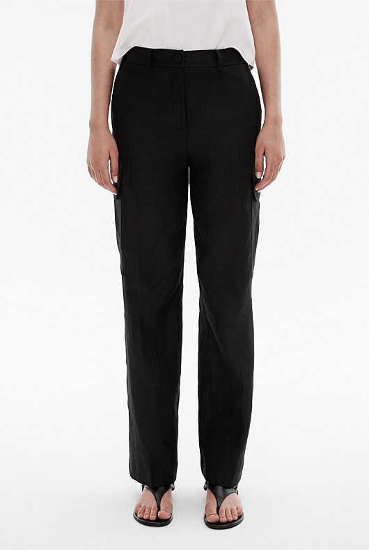 Black Linen Cargo Pocket Trouser - Women's Black Pants | Witchery