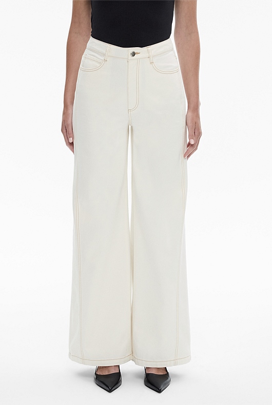 Parchment Wide Leg Angled Seam Jean - Women's Denim & Jeans | Witchery