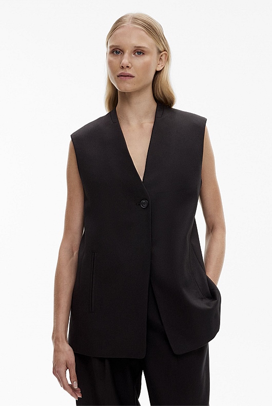 Black Wool Blend Single-Breasted Vest - Women's Vests & Waistcoats ...