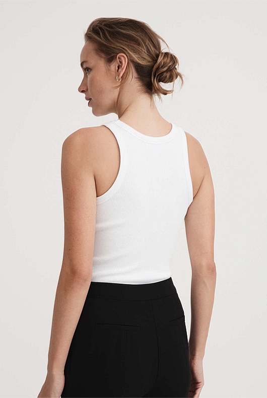 Pure White Racer Rib Tank - Women's Sleeveless Tops | Witchery