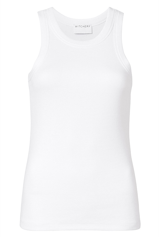 Pure White Racer Rib Tank - Women's Sleeveless Tops | Witchery