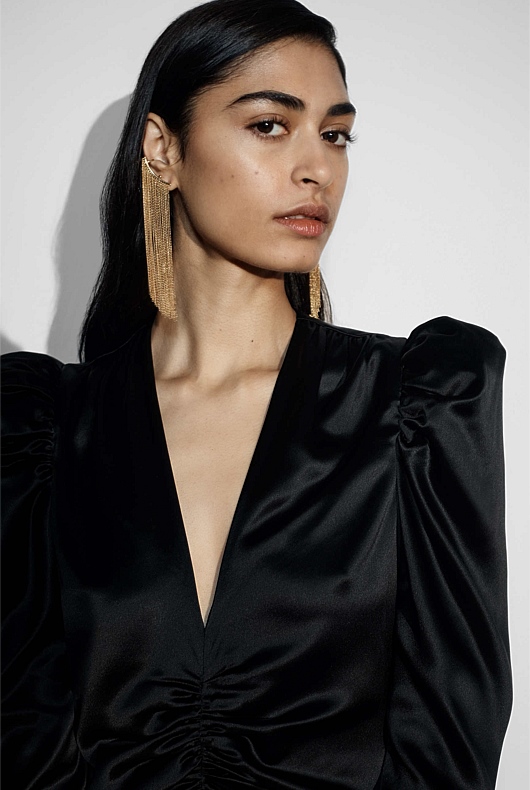 Black Deep V-Neckline Dress - Women's Midi Dresses | Witchery