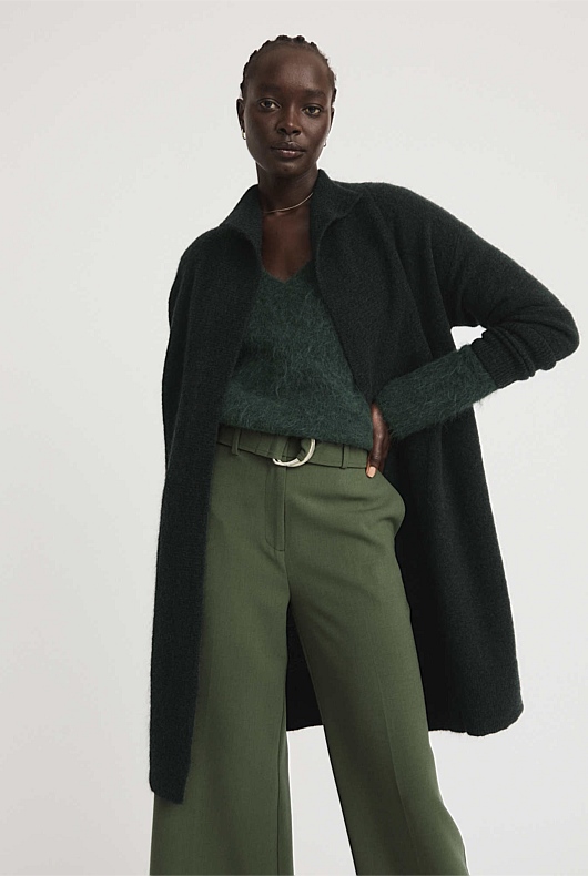 Bottle Green Lofty Long Line Cardigan - Women's Cardigans | Witchery