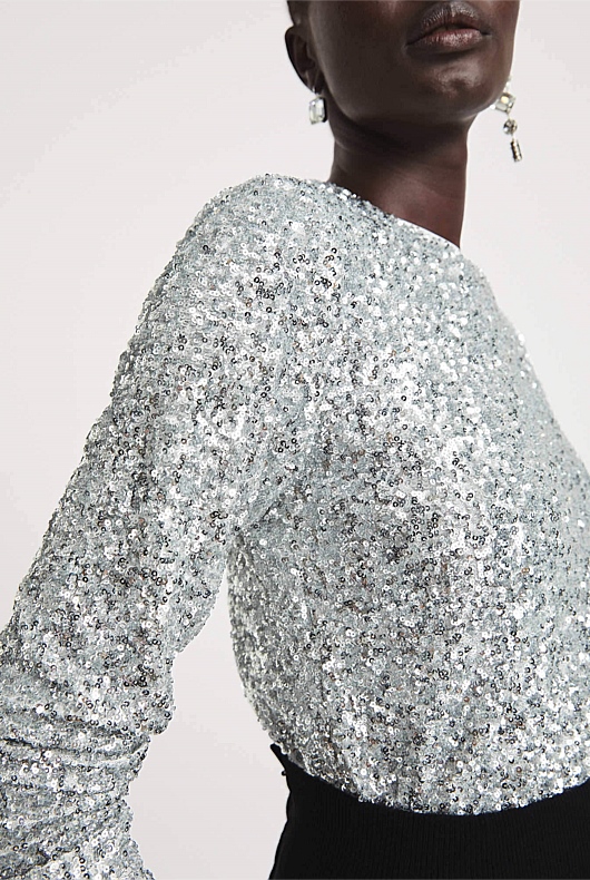 Silver Crew Sequin Top - Women's Evening Tops | Witchery