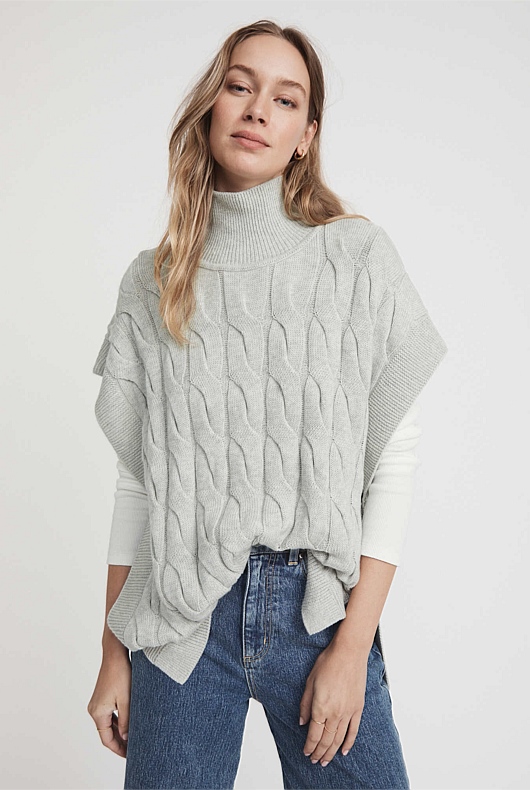 Light Grey Marle Cable Knit Tabard - Women's Accessories | Witchery