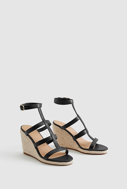 Black Miami Leather Wedge - Women's Sandals | Witchery
