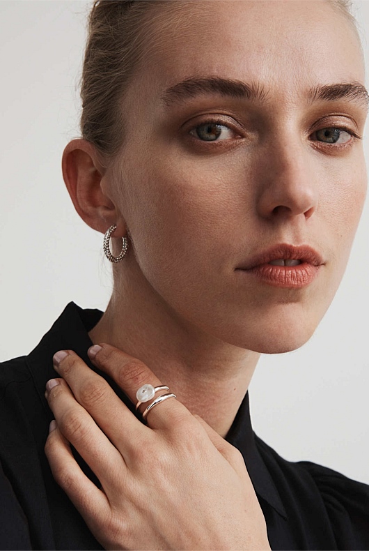 Silver Crystal Pearl Ring Set - Women's Rings | Witchery