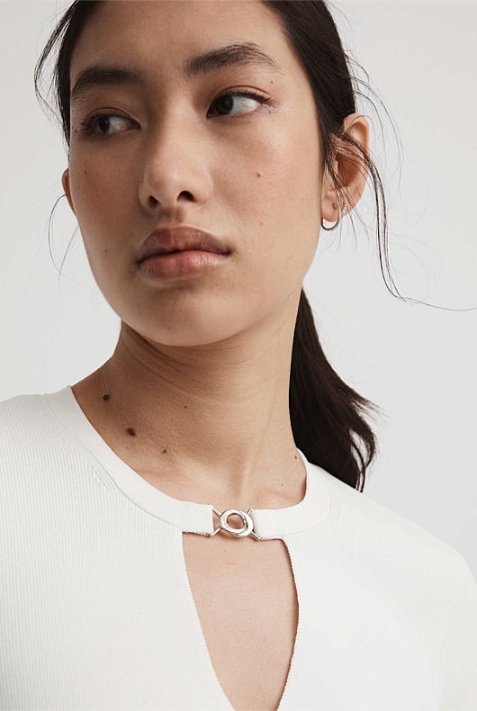 Chalk Clasp Neck Knit - Women's Evening Tops | Witchery