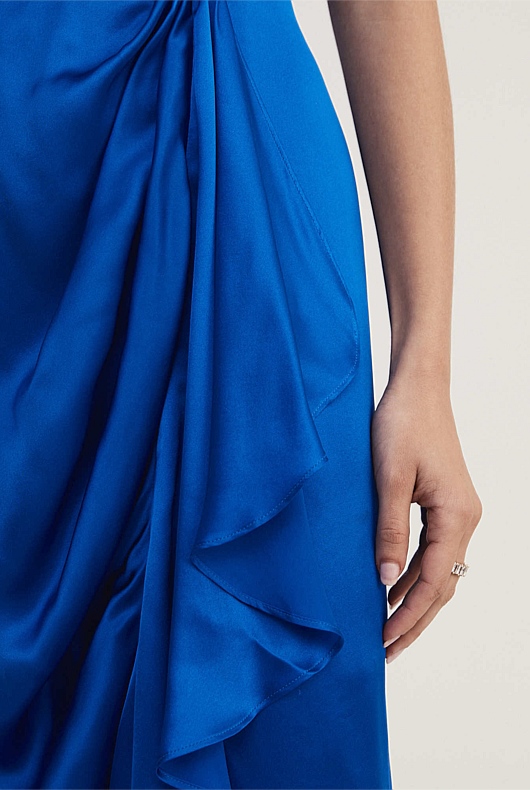 Bold Blue Silk Draped Front Skirt - Women's Midi Skirts | Witchery