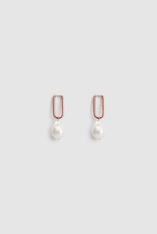 Rose Gold Baroque Pearl Link Earring - Women's Earrings | Witchery