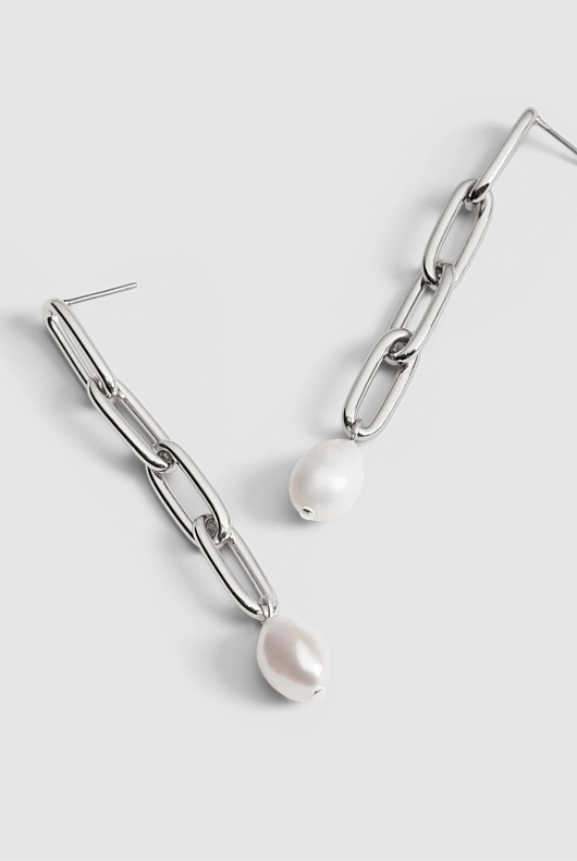 Silver Freshwater Pearl Chain Drop Earring - Women's Earrings | Witchery