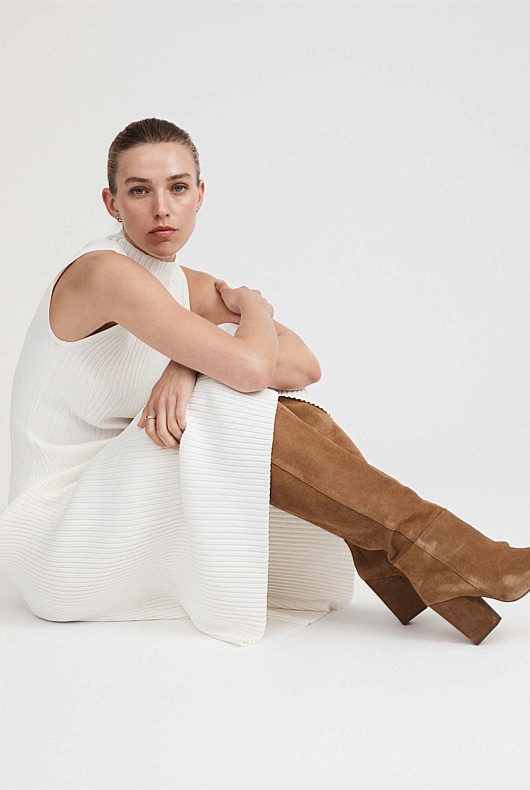 Ginger Suede Knee High 90mm Heeled Boot - Women's Workwear Shoes | Witchery