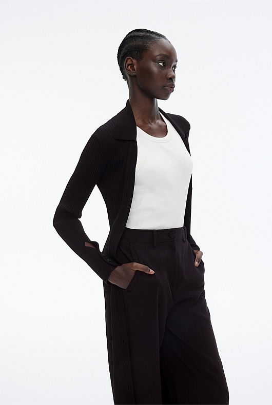 Black Button Through Rib Longline Cardigan - Women's Cardigans | Witchery