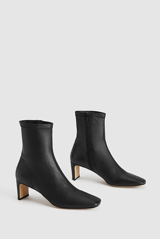 Black Leather 65mm Heeled Bootie - Women's Workwear Shoes | Witchery