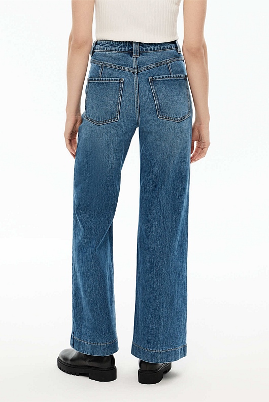Indigo Wide Leg Angled Pocket Jean - Women's Straight Jeans | Witchery