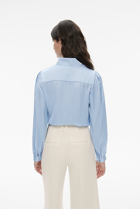 Baby Blue Button Up Blouse - Women's Evening Shirts | Witchery