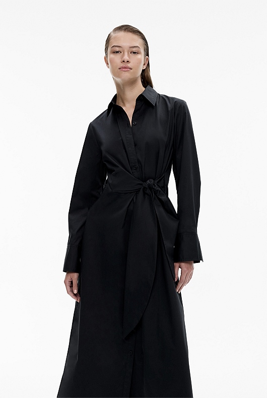 Black Wrap Waist Shirt Dress Womens A Line Dresses Witchery