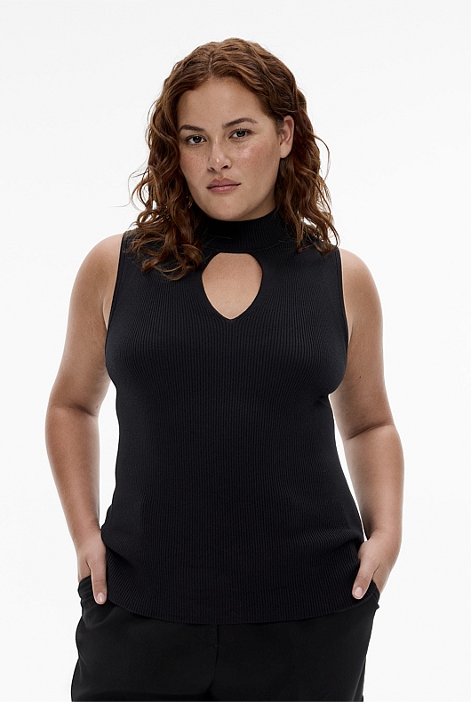 Black Keyhole Knit Tank - Women's Sleeveless Tops | Witchery
