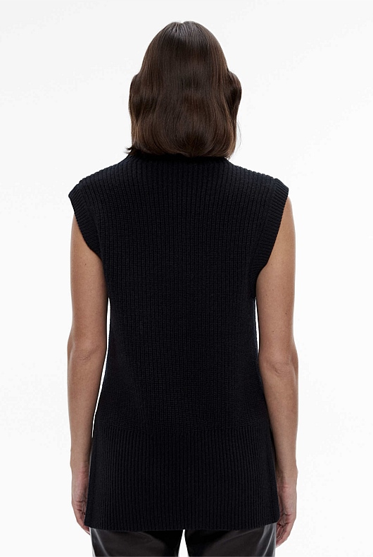 Black Wool Knit Vest - Women's Vests & Waistcoats | Witchery