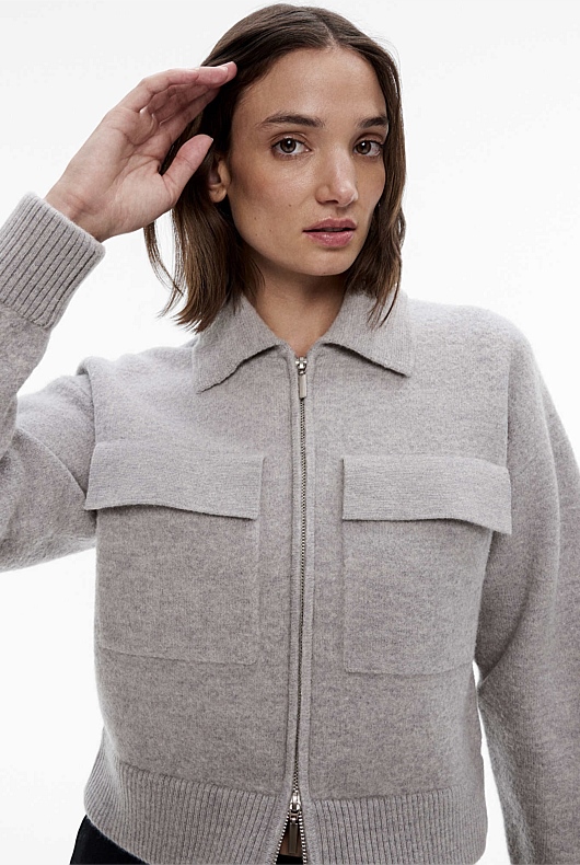 Mid Grey Marle Wool Knit Bomber - Women's Jackets | Witchery