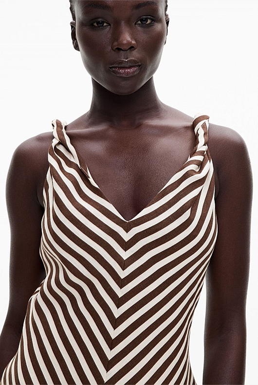 Chocolate Stripe Twist Strap Midi Dress - Women's Christmas Party ...