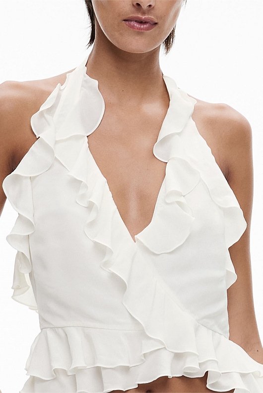 Chalk Ruffle Halter Top - Women's Evening Tops | Witchery