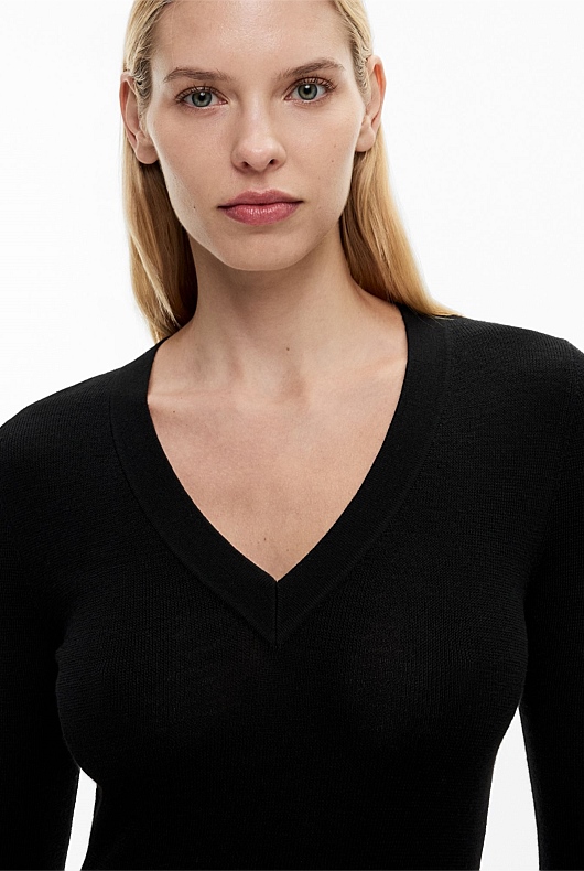 Black Wool V Neck Knit - Women's Workwear Tops | Witchery