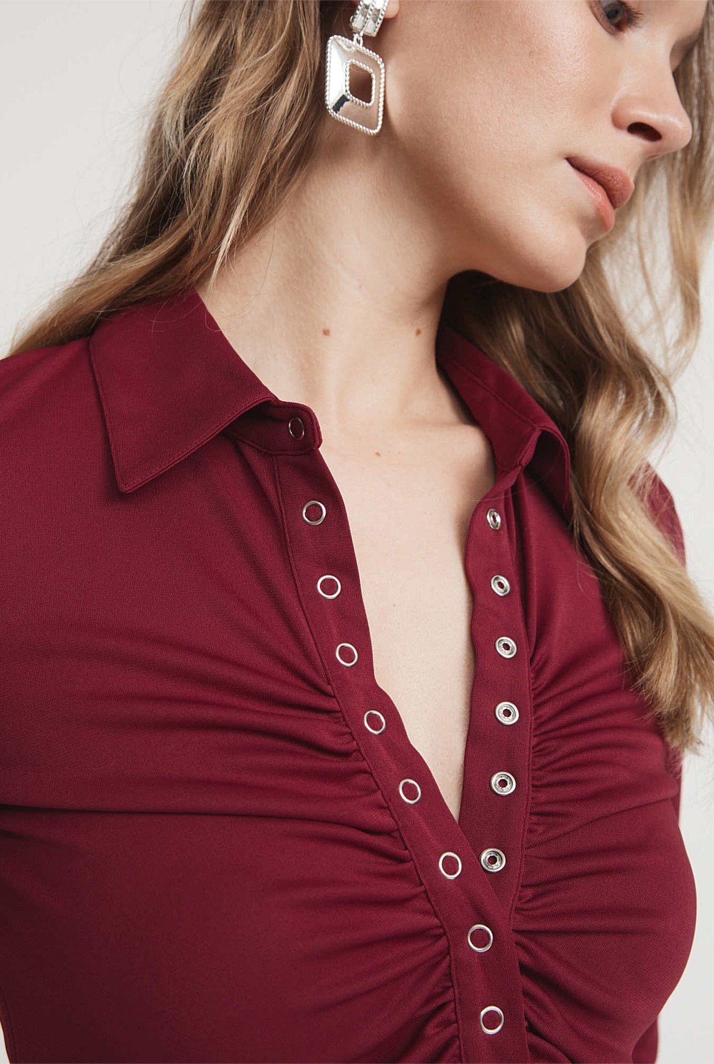 Ruby Button Front Gathered Top - Women's Long Sleeve Tops | Witchery