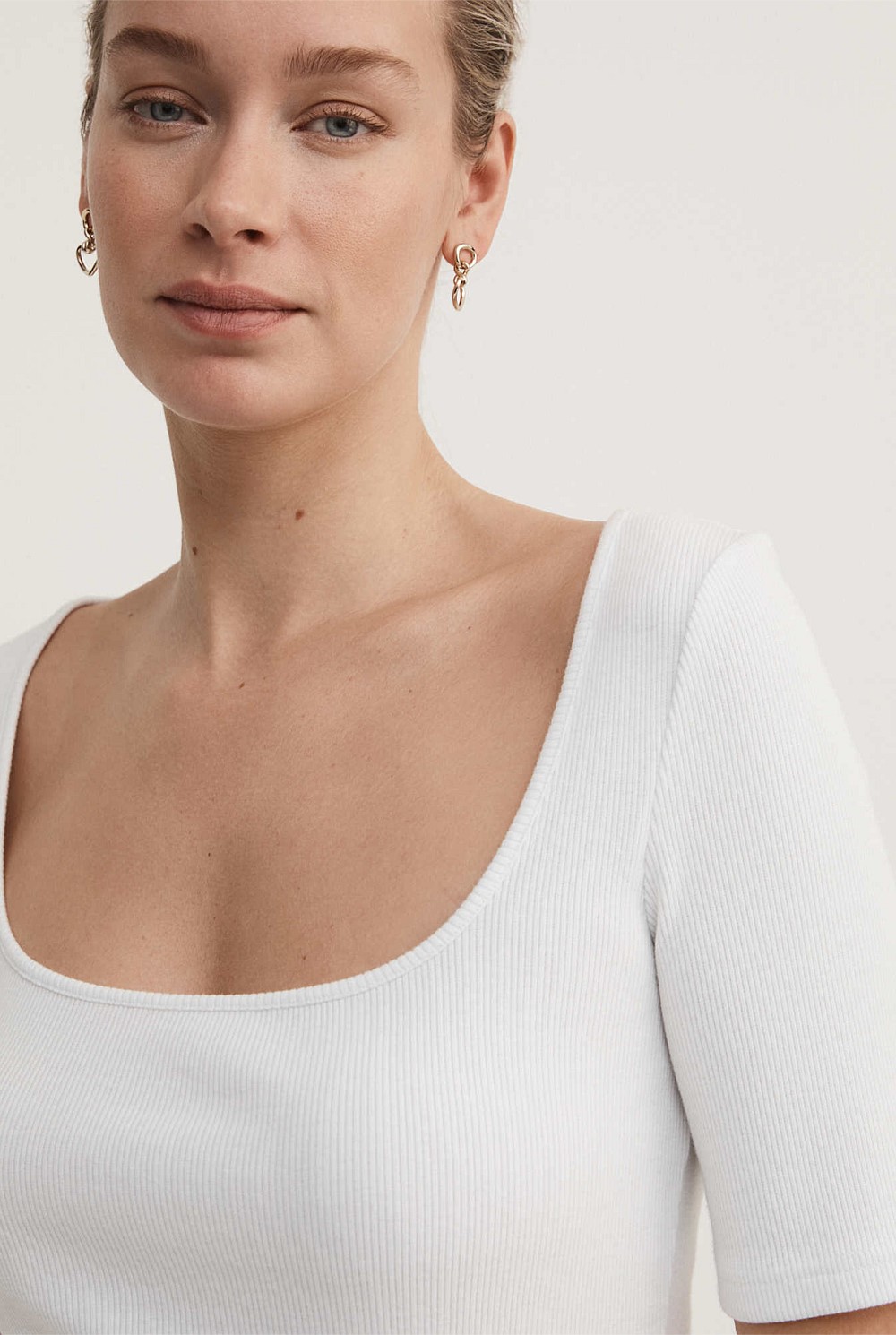 Pure White Cotton Rib Short Tee - Women's Short Sleeve Tops | Witchery