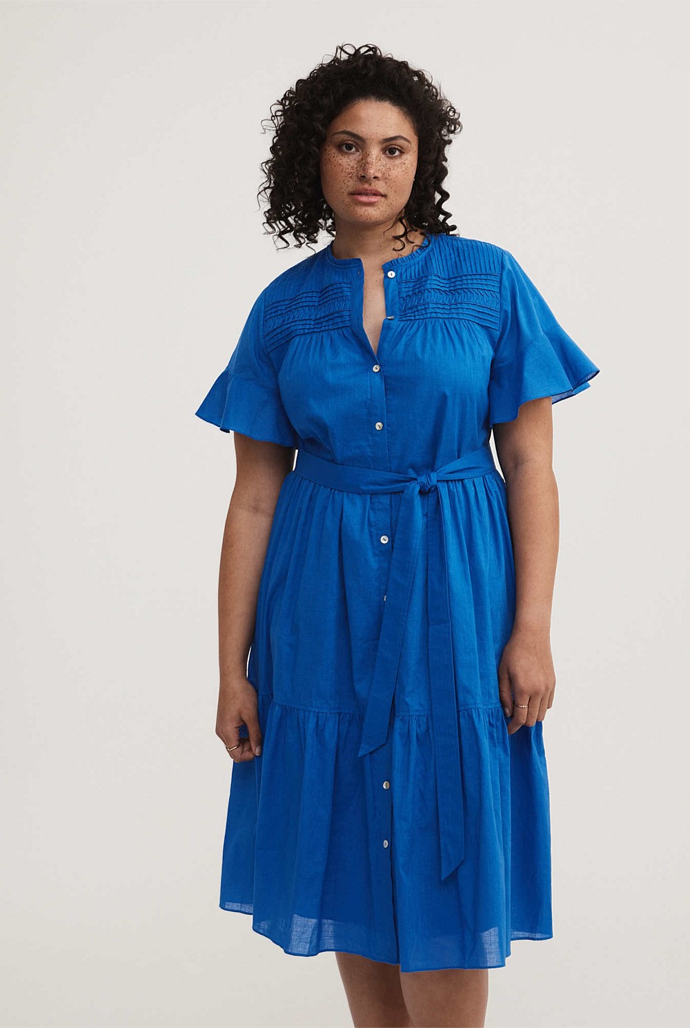 Bold Blue Cotton Pintuck Dress - Women's A Line Dresses | Witchery