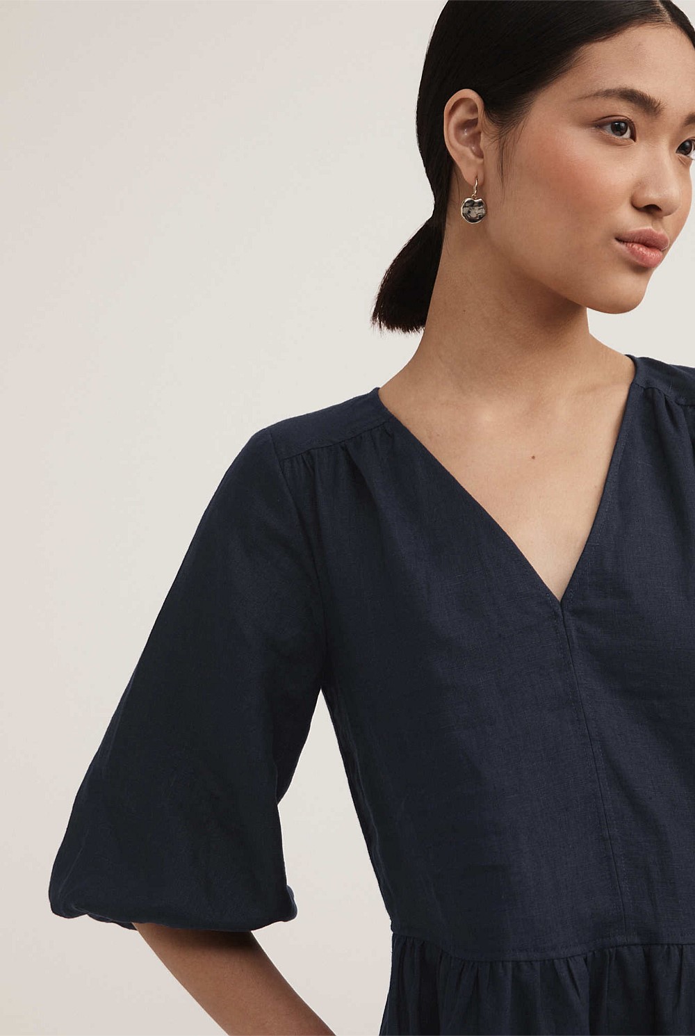 Blue Night Linen Tiered Trapeze Dress - Women's A Line Dresses | Witchery