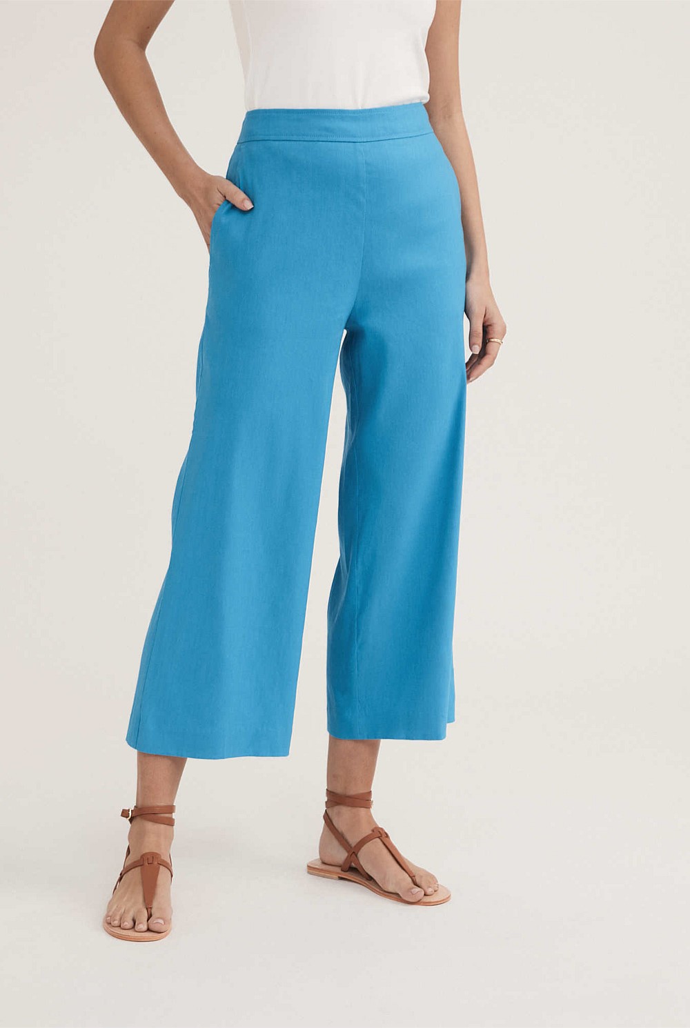 Cyan Stretch Linen Blend Pant - Women's High Waisted Pants | Witchery