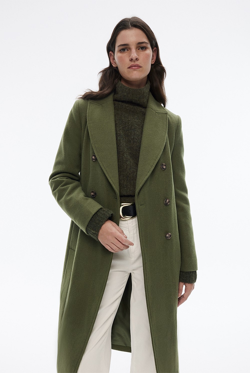Olive Classic Wool Blend Double Breasted Coat - Women's Wool Coats ...