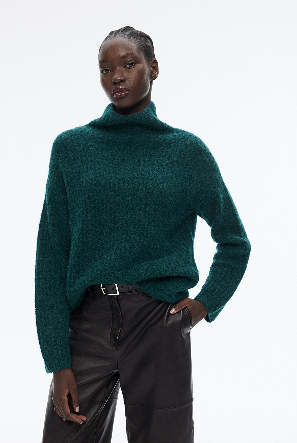 Peacock Blue Mock Neck Slouch Knit - Women's Sweaters | Witchery