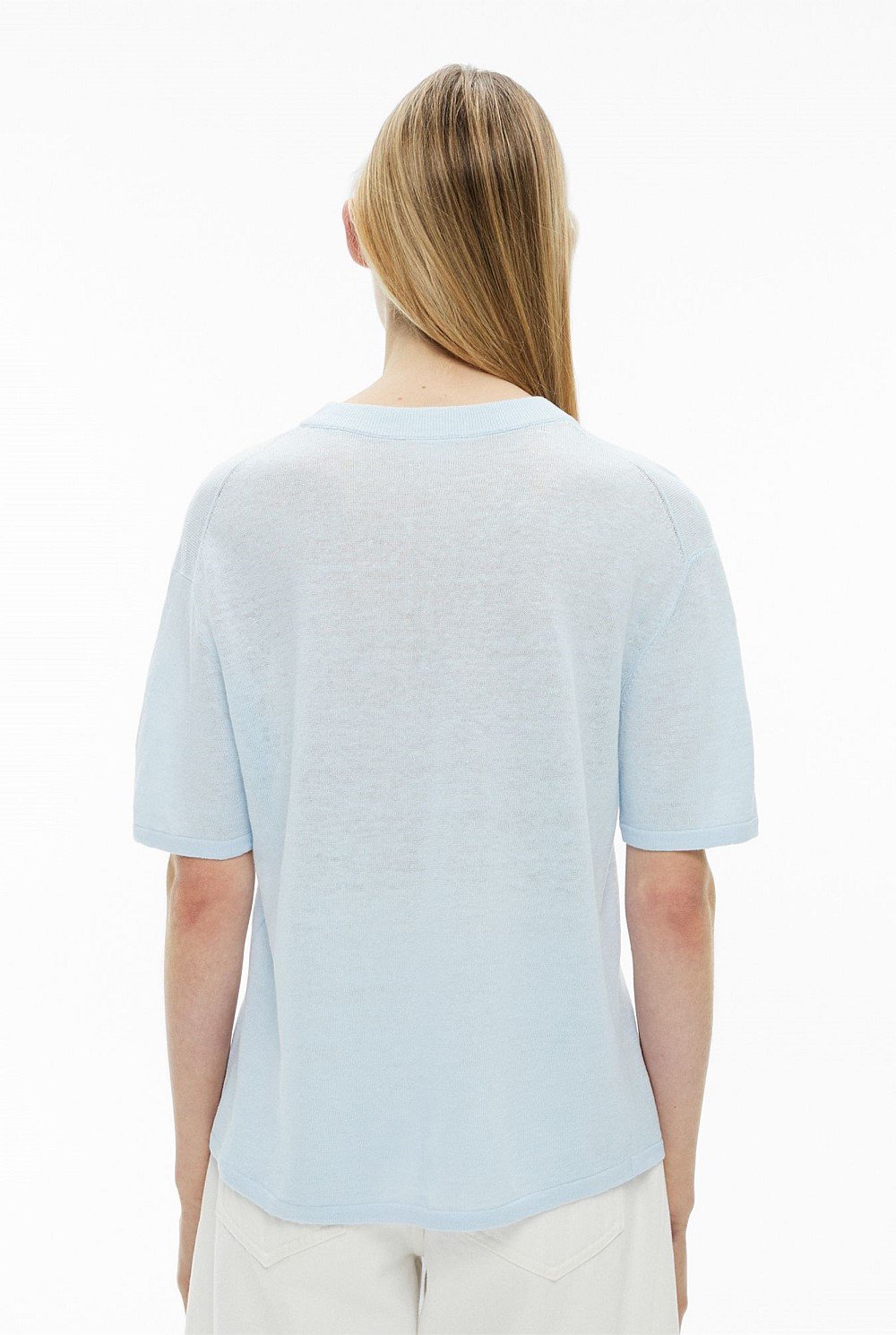 Blue Air Linen Knit T-Shirt - Women's Short Sleeve Tops | Witchery